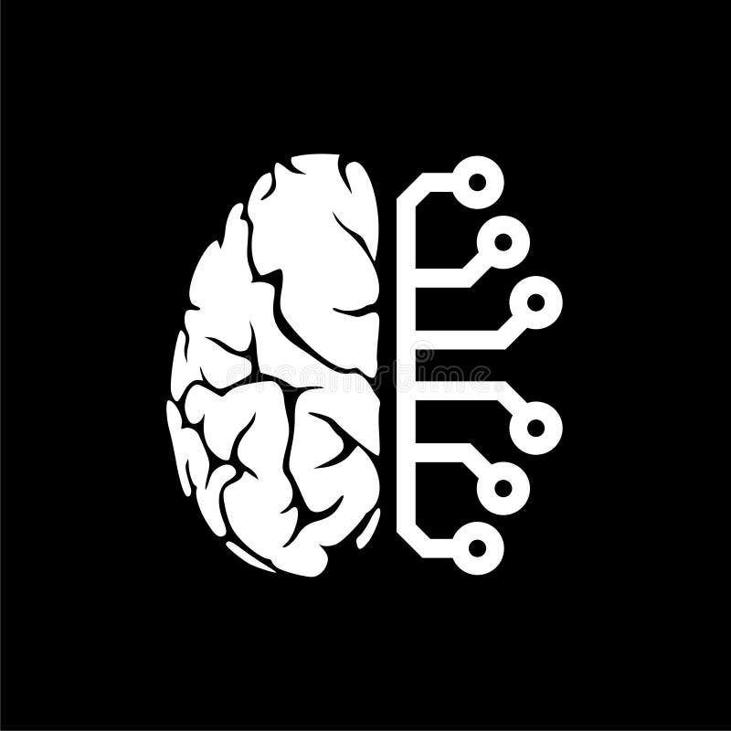 Digital Brain Icon or Sign on Dark Background Stock Vector ...