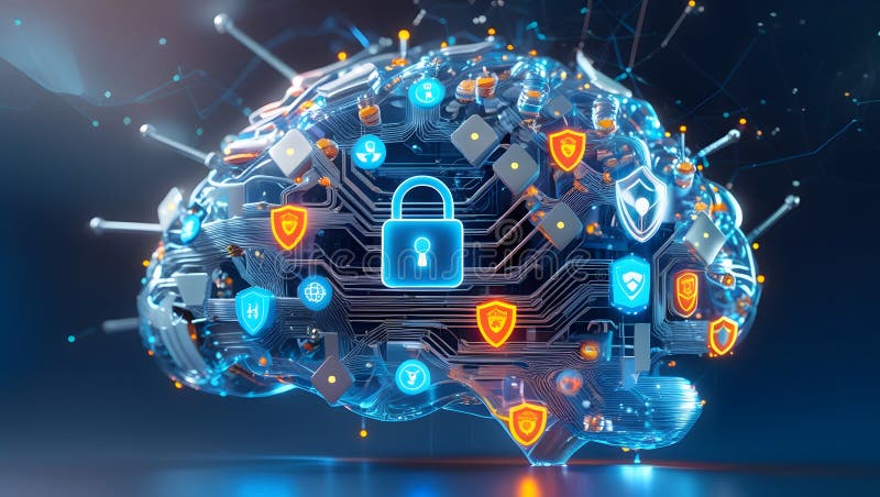Digital Brain Illustration Highlighting Cybersecurity Stock Photos ...