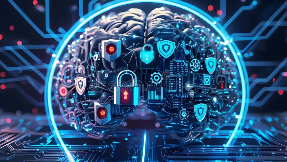 Digital Brain Illustration Highlighting Cybersecurity Stock Image ...