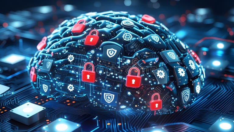 Digital Brain Illustration Highlighting Cybersecurity Stock Image ...