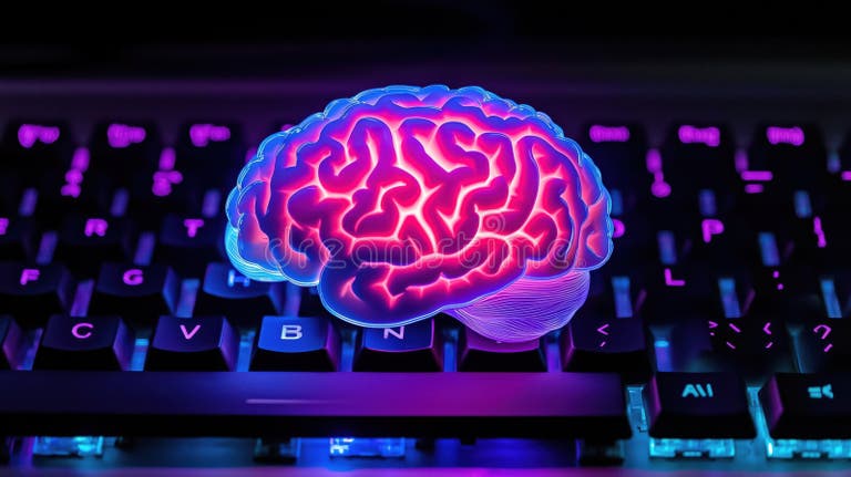 Digital Brain Illustration on Keyboard Representing Technology and ...
