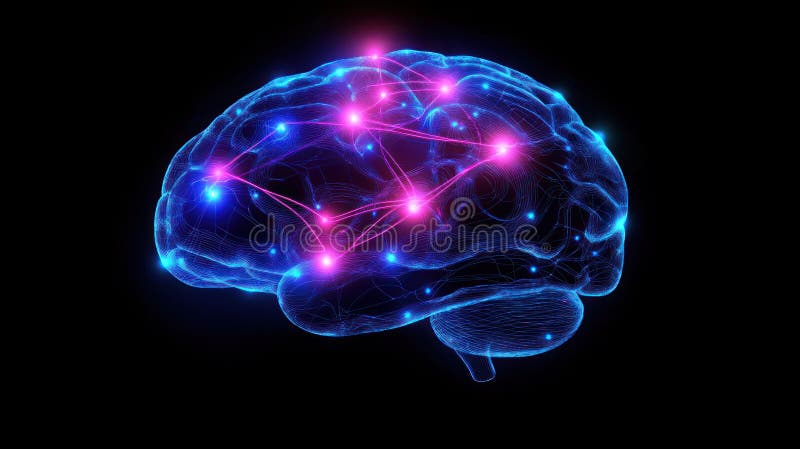 Digital Brain Illustration Showing Neural Network Activity and Brain ...