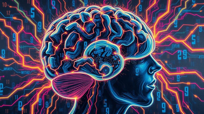 Digital Brain Illustration with Vibrant Colors and Circuitry ...
