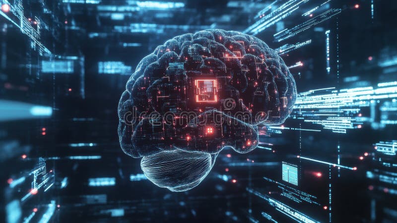 A Digital Brain Integrates Seamlessly with AI Elements, Displaying ...