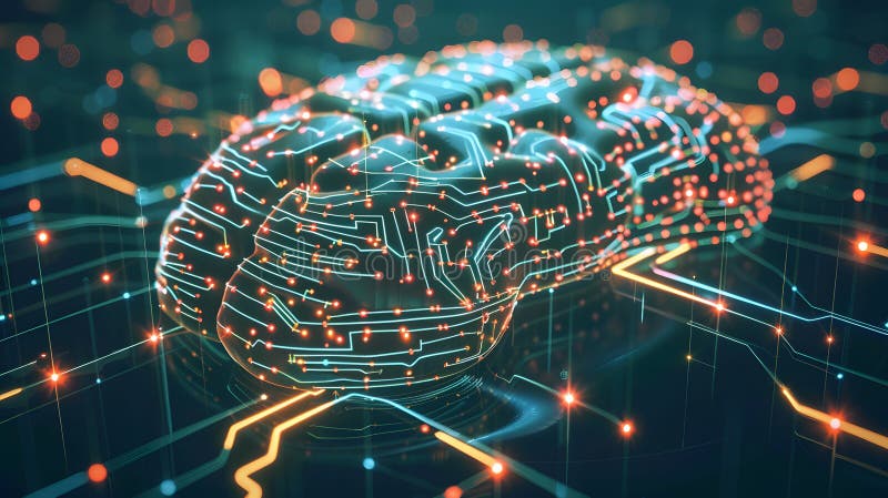 Digital Brain with Interconnected Nodes Each Resources. Stock ...