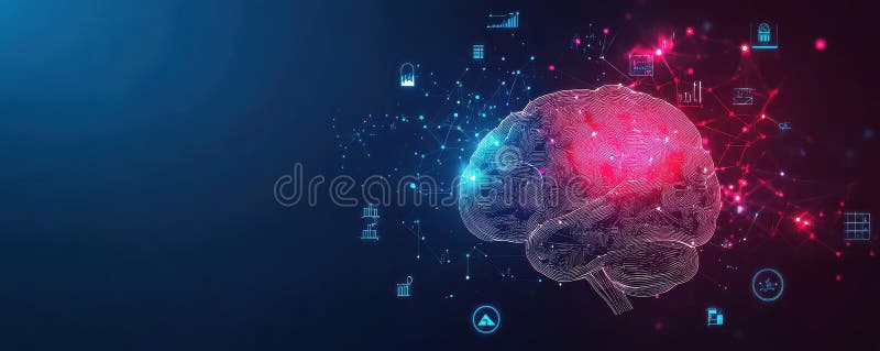 Digital Brain with Interconnected Technology Icons Representing Artificial Intelligence and ...