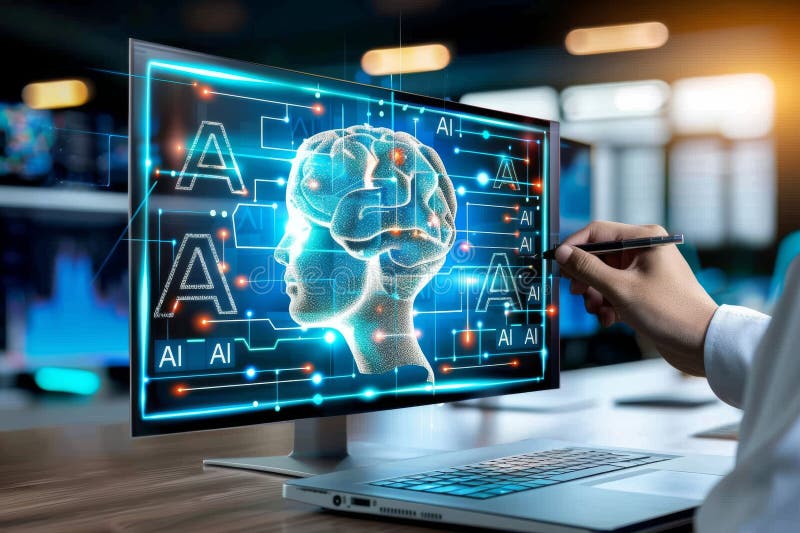 Digital Brain Interface Displaying AI Data, Illustrating the ...