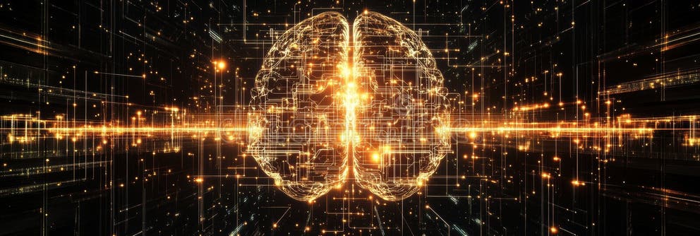 A Digital Brain Intertwined with Glowing Circuits and Data Patterns, Representing Technology in ...