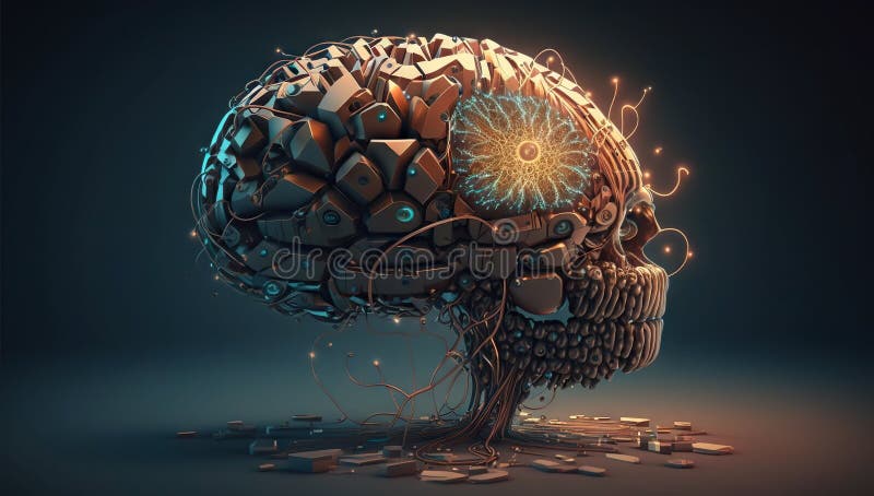 A Brain in a Circuit with Electronic Wires - Neurosciences and Artificial Intelligence Concept ...