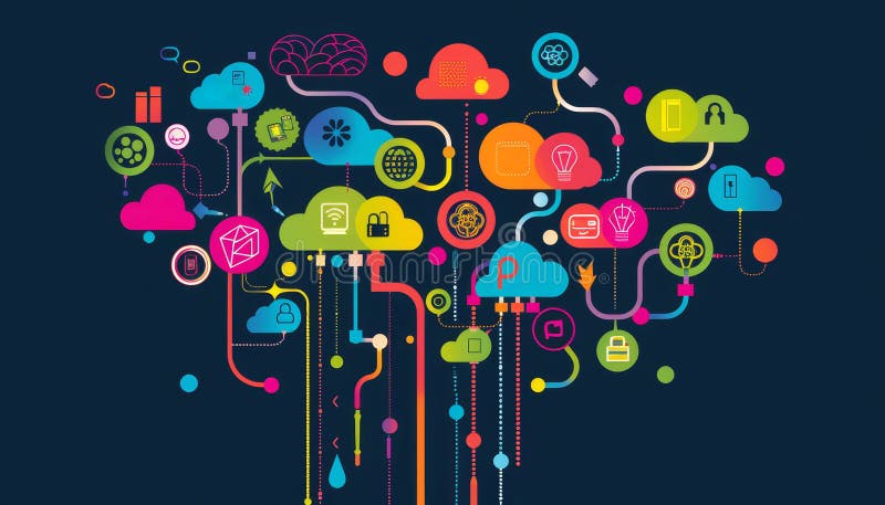 Digital Brain Made of Colorful Data Streams Connecting Cloud, Concept ...