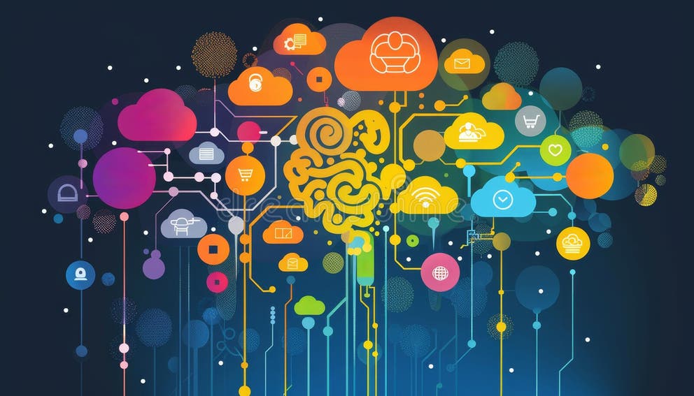 Digital Brain Made of Colorful Data Streams Connecting Cloud, Concept ...