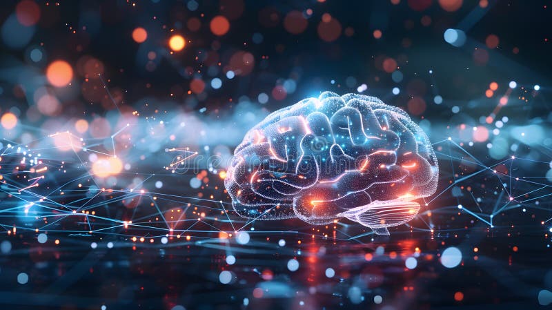 Digital Brain Made of Light with AI-powered Neural. Stock Illustration ...