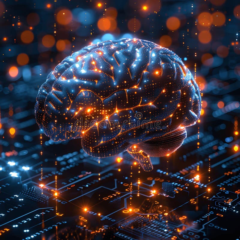 Digital Brain Matrix, Binary AI Blend. Stock Illustration ...