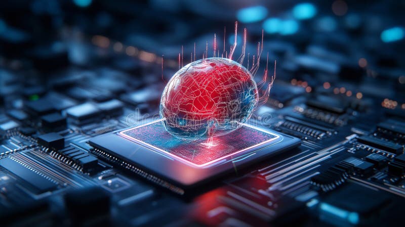 Digital Brain on a Microchip with Glowing Effect Stock Illustration ...