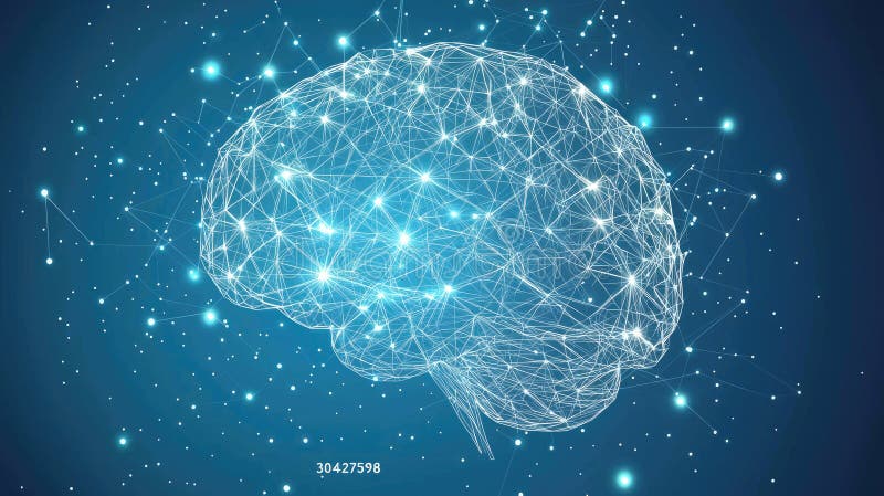 Digital Brain with Neural Network on Blue Background Artificial Intelligence, Science, and ...