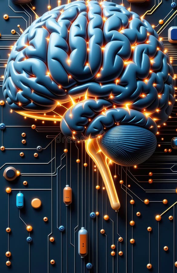 Digital Brain with Neural Network on Circuit Board. AI Generation Stock ...