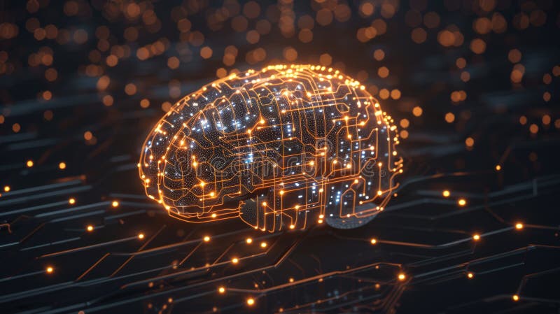 Digital Brain with Neural Network and Circuitry Stock Illustration ...