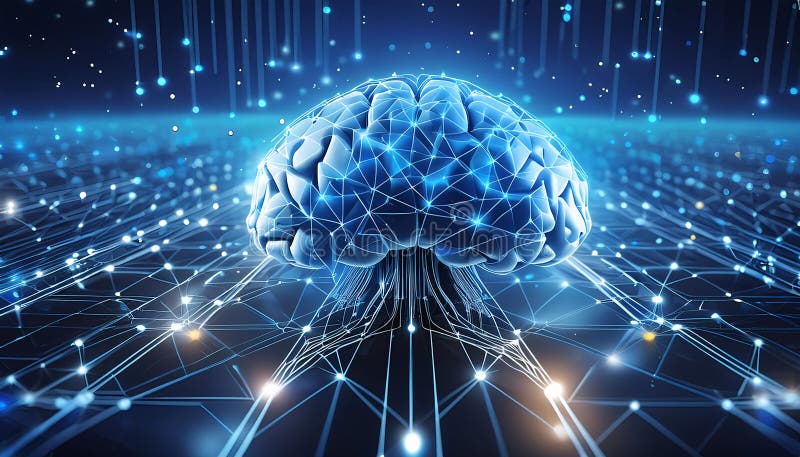 A Digital Brain with Neural Network Connections on a Blue Backdrop ...