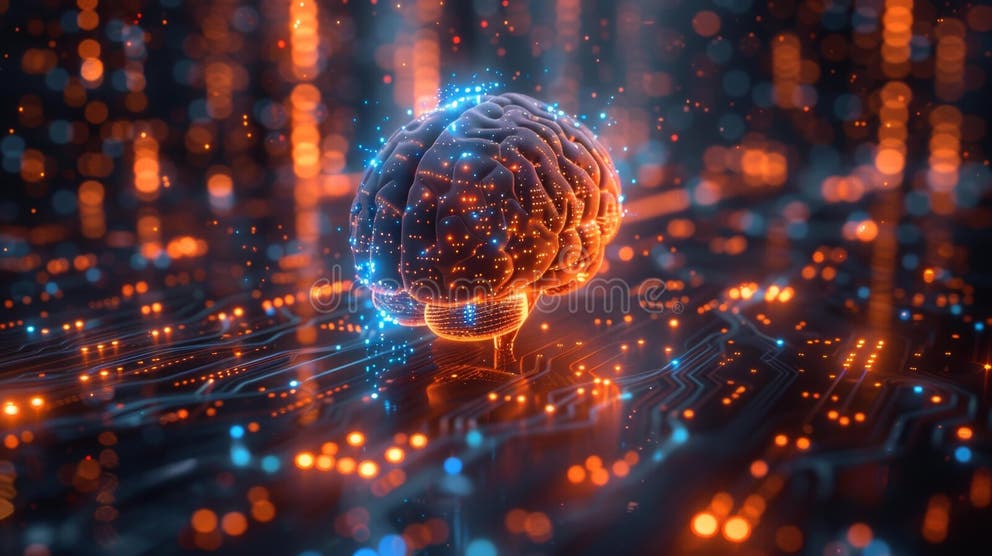 Digital Brain with Neural Network - Generative Ai Stock Illustration ...