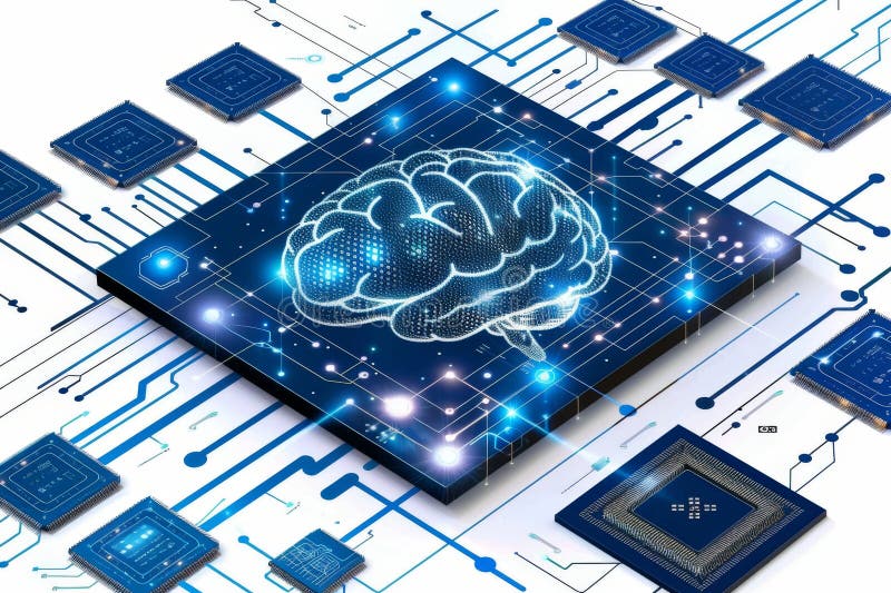 Digital Brain with Neural Network and Glowing Elements, Representing Artificial Intelligence and ...