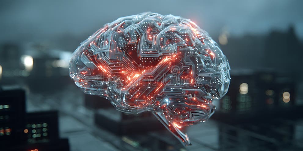 Digital Brain Neural Network Visualization in Urban Setting Stock Illustration - Illustration of ...