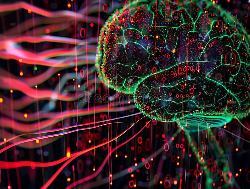 Digital Brain Neurons Abstract Background with Vibrant Colors and ...