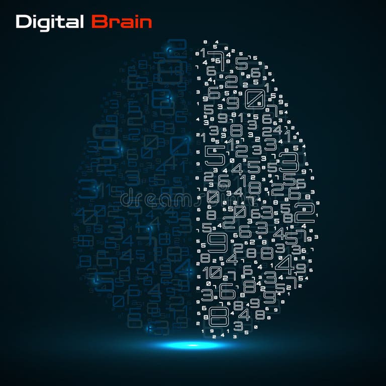 Digital Brain with Numbers. Artificial Intelligence Concept Stock ...
