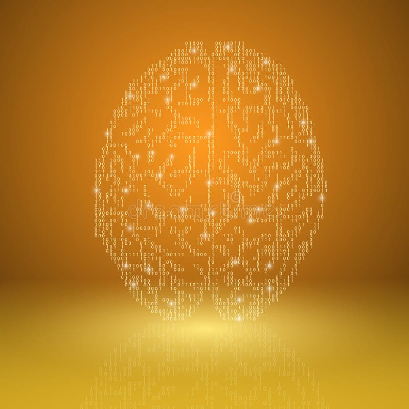 Digital Brain on Orange Background Stock Vector - Illustration of ...