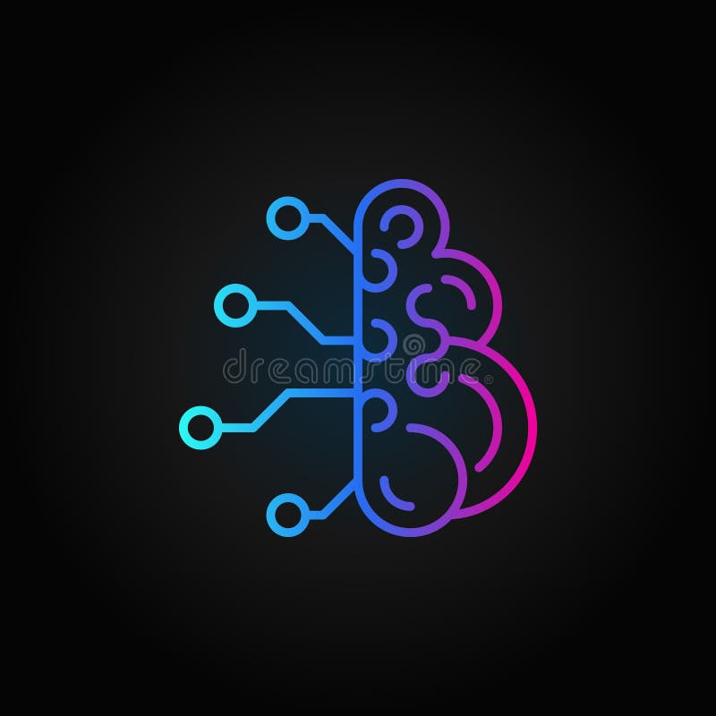 Digital Brain Outline Colored Vector Icon. Tech Mind Symbol Stock ...