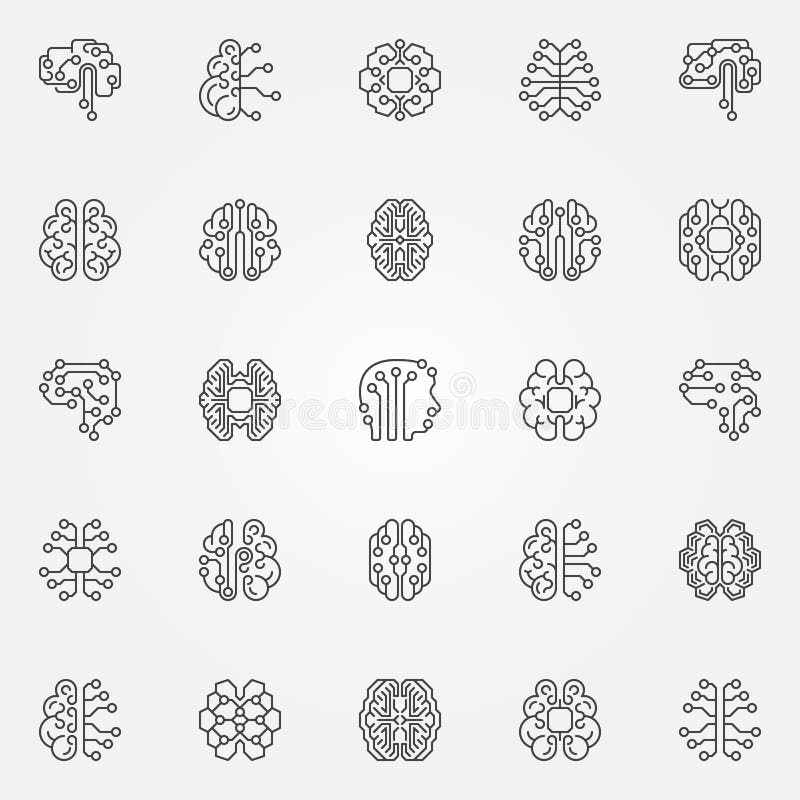 Digital Brain Outline Icons Set. Cyberbrain Vector Line Symbols Stock ... Digital Brain Outline Icons Set. Cyberbrain Vector Line Symbols Stock ...