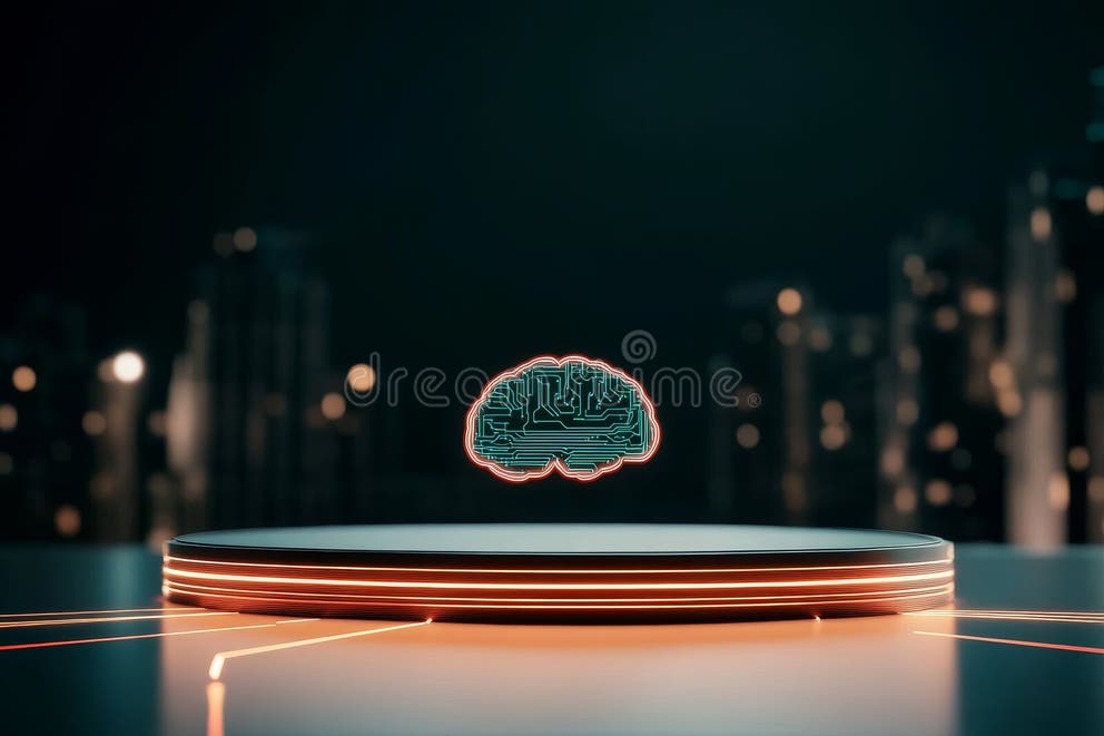 Digital Brain on Platform Futuristic Technology Artificial Intelligence ...