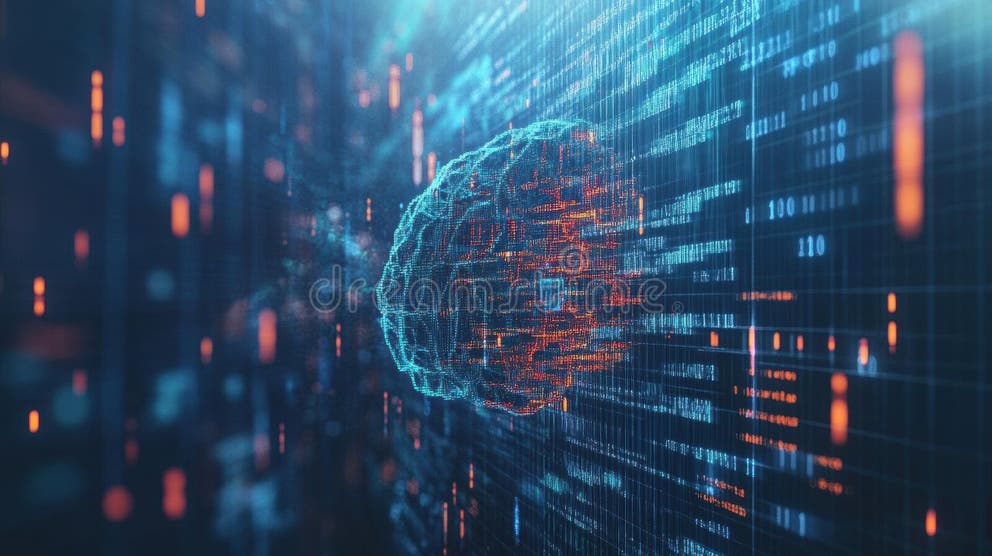 Digital Brain Processes Data Stream with Binary Code, Artificial Intelligence Concept Stock ...