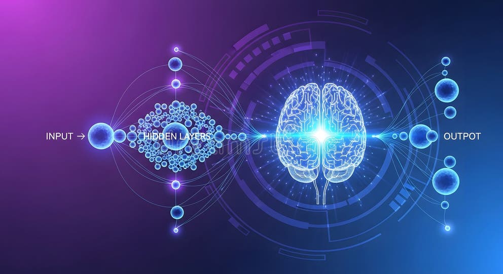 Digital Brain Processing Data with Input and Output Connections Stock ...