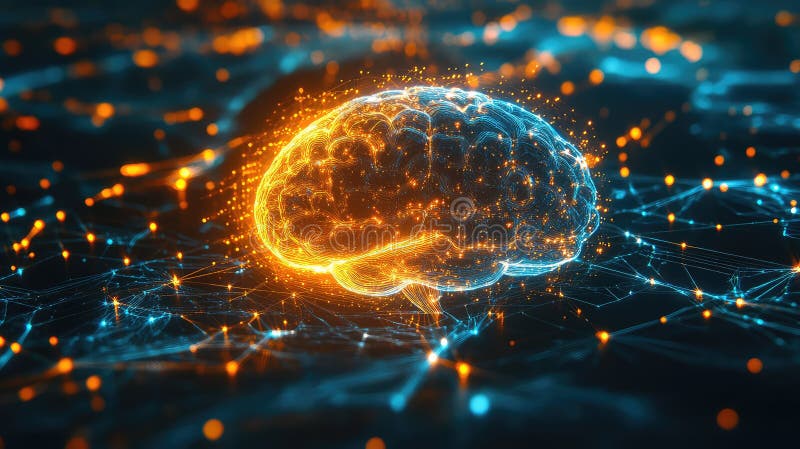 Digital Brain Processing Information with Artificial Intelligence Stock Illustration ...