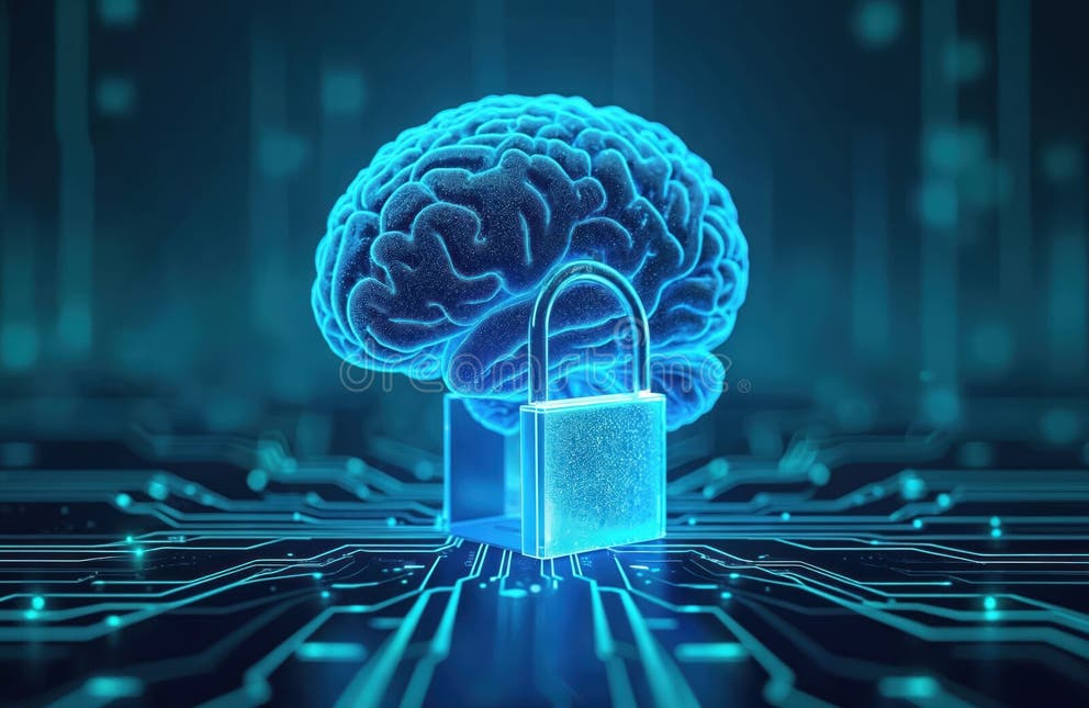 Digital Brain Protected with Padlock. Concept of Data Security ...