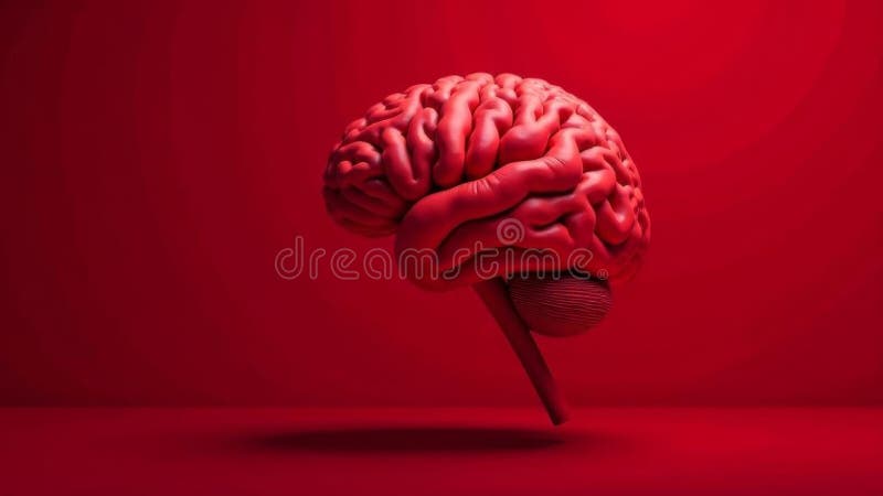 Digital Brain on Red Background Stock Illustration - Illustration of ...