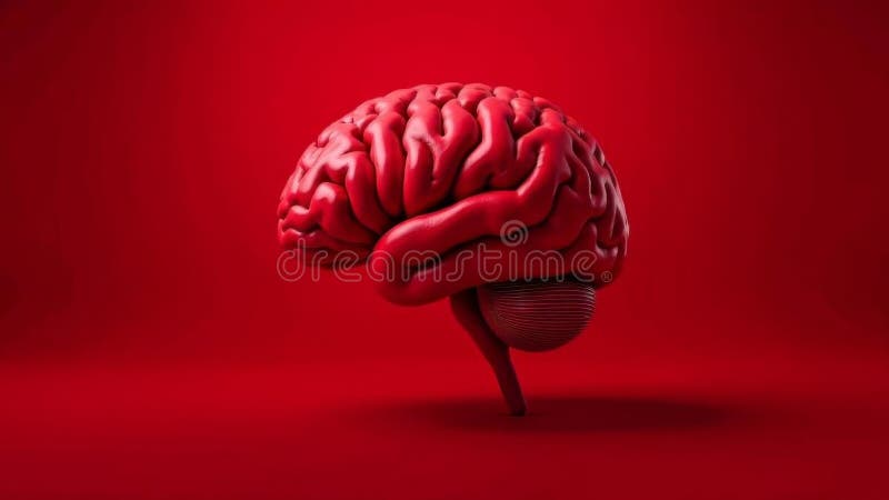 Digital Brain on Red Background Stock Illustration - Illustration of ...