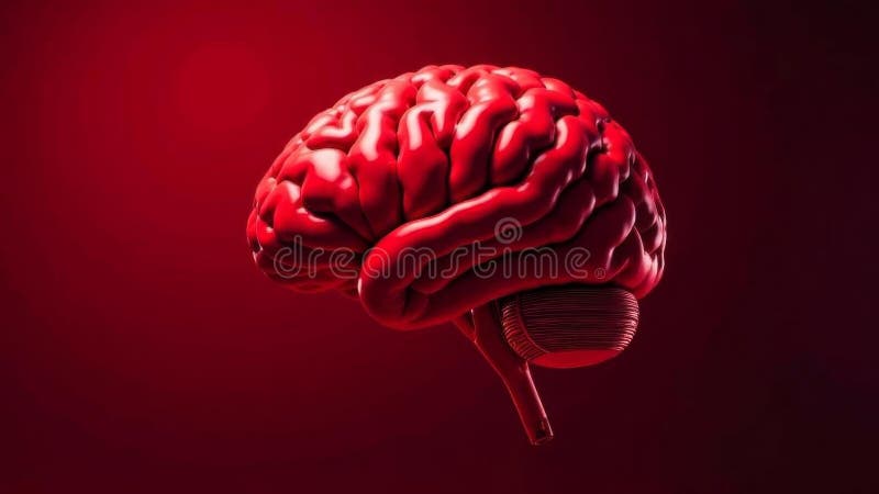 Digital Brain on Red Background Stock Illustration - Illustration of ...