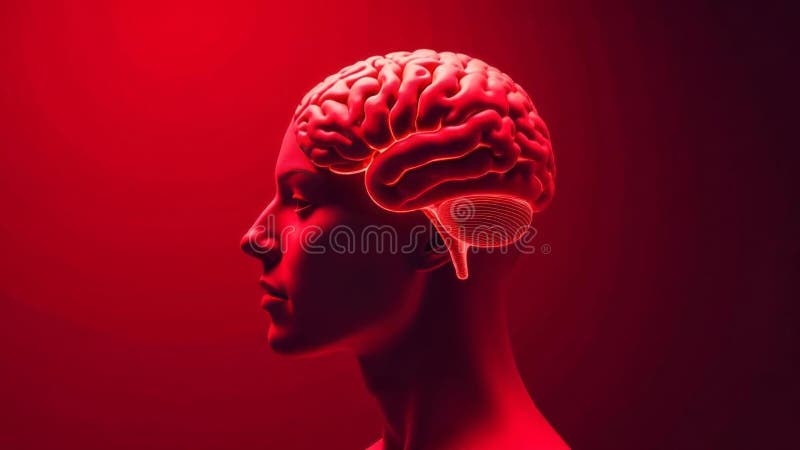 Digital Brain on Red Background Stock Illustration - Illustration of ...