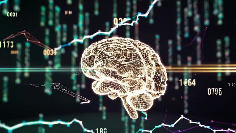 A Digital Brain Representing AI, Surrounded by Golden-green Binary Numbers Stock Video - Video ...
