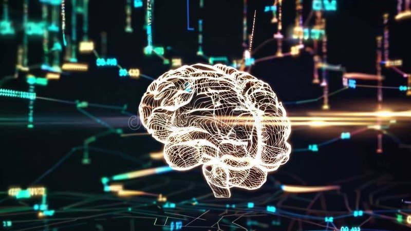 A Digital Brain Representing AI, Surrounded by Golden-green Binary Numbers Stock Video - Video ...