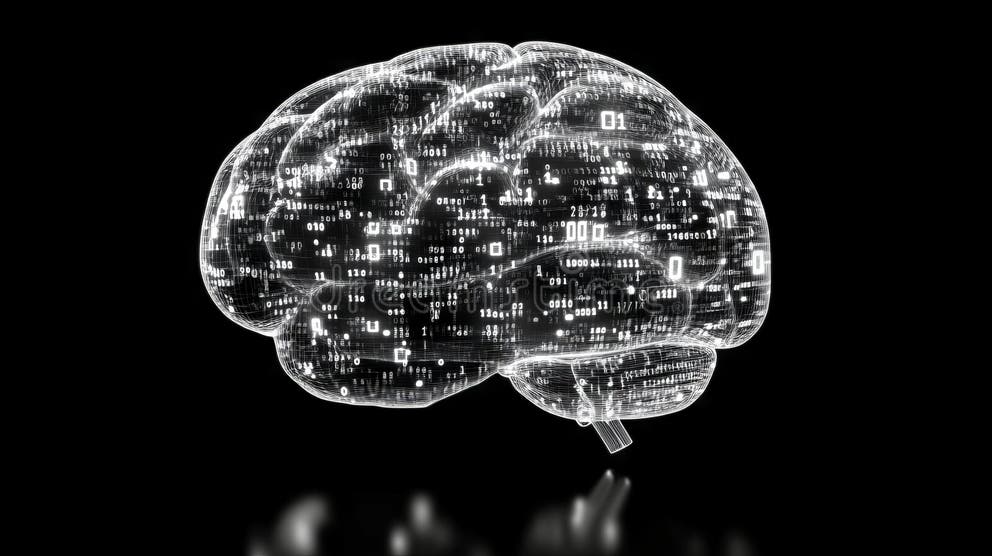 A Digital Brain S Neural Pathways Are Flooded With Binary Code Illustrating The Information