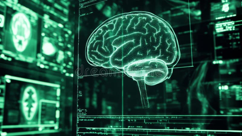Digital Brain Scan on a Computer Screen with Green Tints Stock Illustration - Illustration of ...