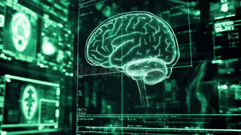 Digital Brain Scan on a Computer Screen with Green Tints Stock ...