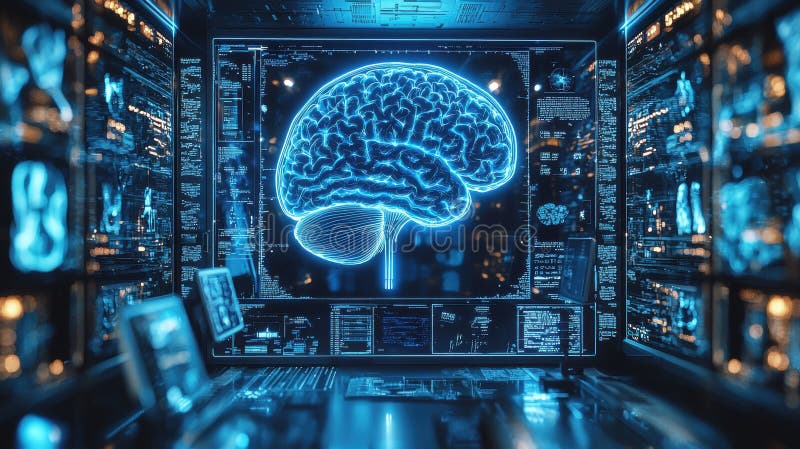 Digital Brain Scan Displayed Futuristic Screen, Showcasing Advanced ...