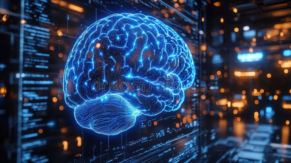 Digital Brain Scan Illuminated Blue, Showcasing Advanced Technology and ...