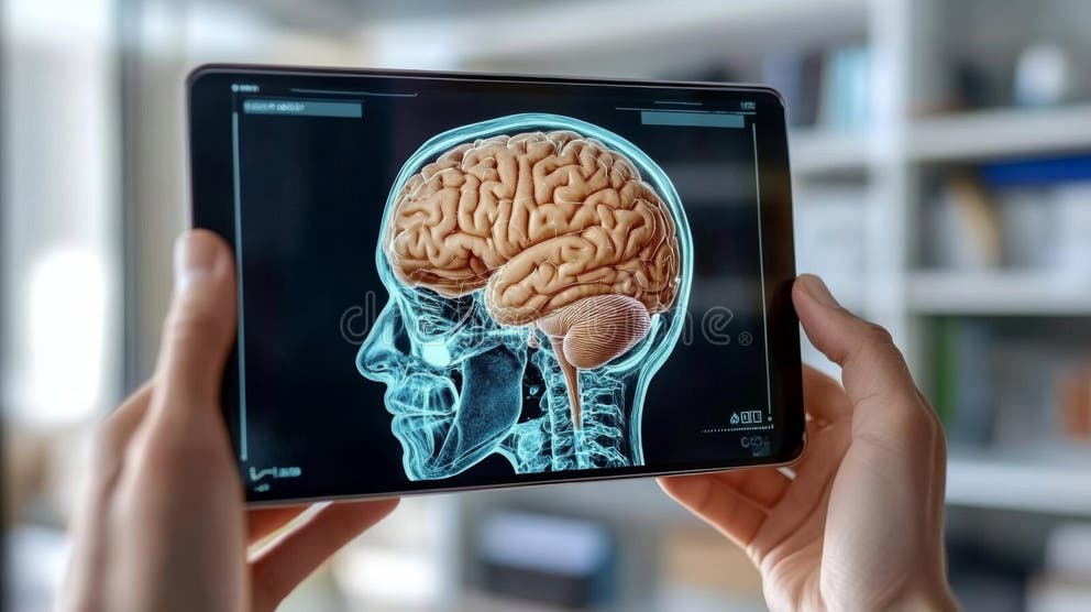 Digital Brain Scan on Tablet Stock Illustration - Illustration of ...