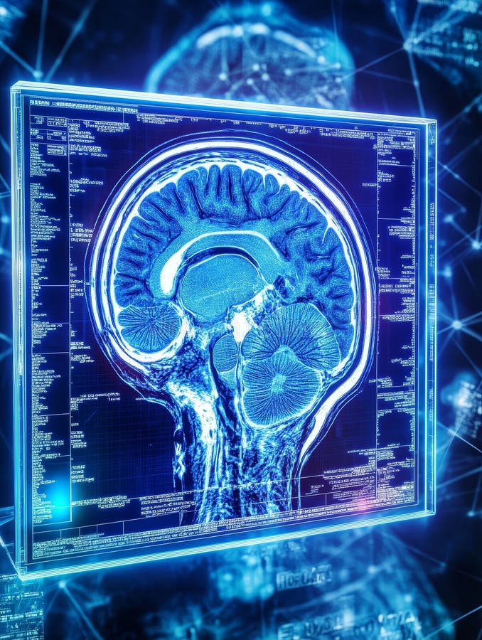 Digital Brain Scan Visualization a Vibrant Blue Digital Display ...