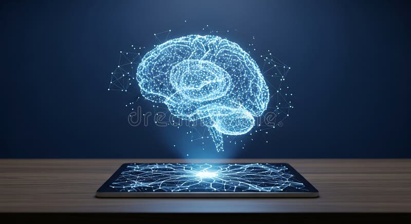 Digital Brain on Tablet stock illustration. Illustration of processing ...