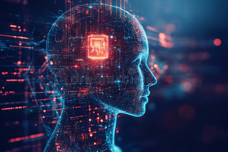 Digital Brain with Technology Icon Ai Generator Stock Illustration ...